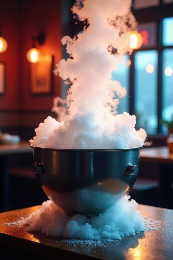 Low Fog Swirls Around Dry Ice Machine, Restaurant Setting, Romantic ...