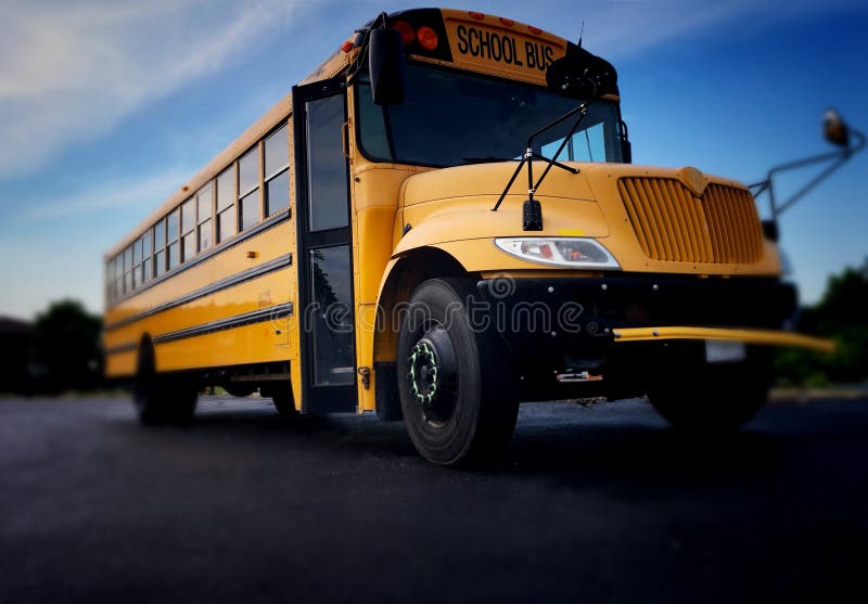 Low Front Angle Shot of a Public School Bus Stock Photo - Image of trip ...