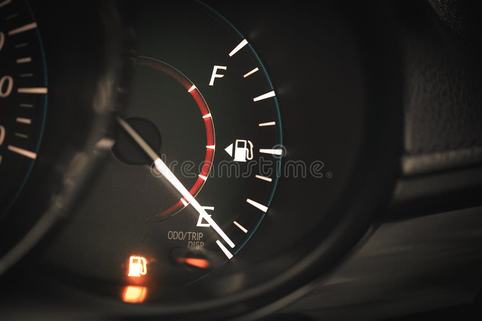Low Fuel Gauge Showing Fuel Dashboard Stock Photo - Image of engine ...