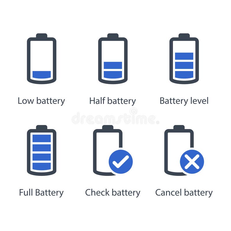 Low, Half, Level, Full, Check Battery, Cancel Battery, Icon Stock ...