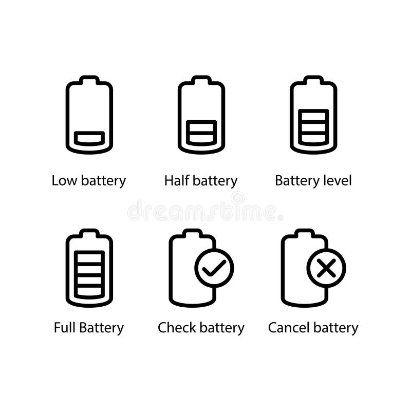 Low, Half, Level, Full, Check Battery, Cancel Battery, Icon Stock ...