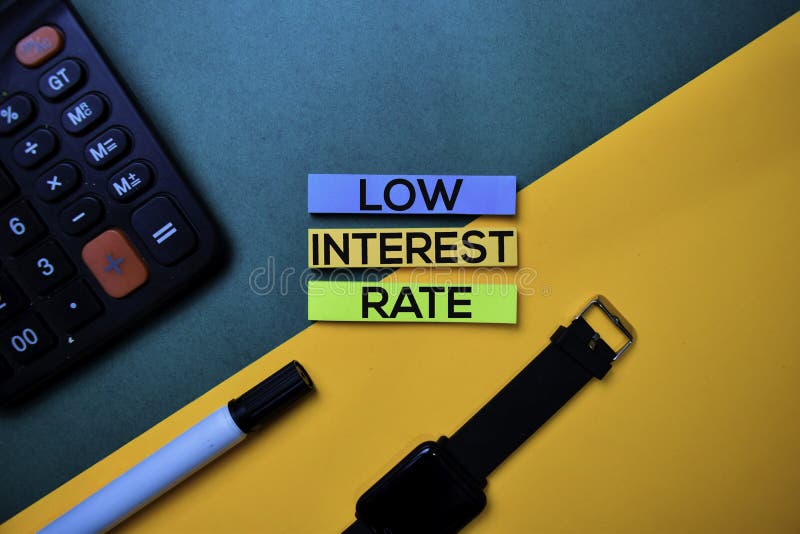 Low Interest Rate Text on Top View Color Table Background Stock Image ...