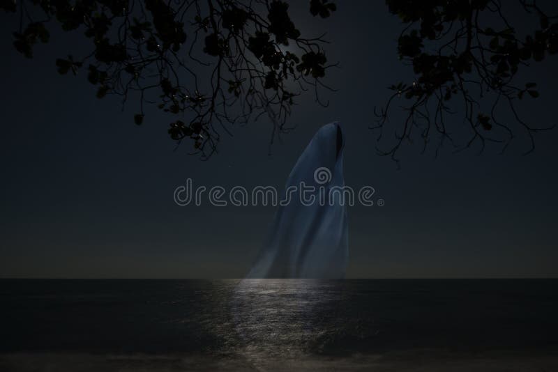 Low Key Image of Ghost in the Night on the Beach Stock Image - Image of ...