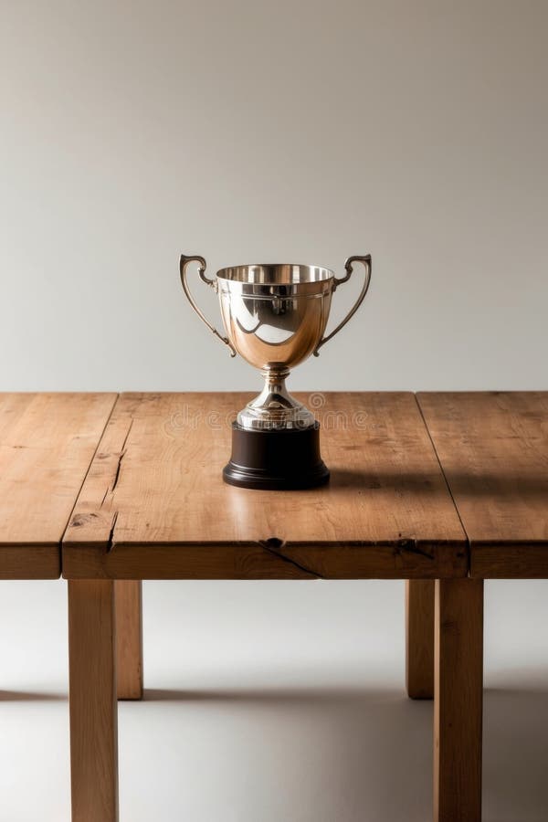 Low Key Image of Trophy Over Wooden Table. Stock Photo - Image of ...
