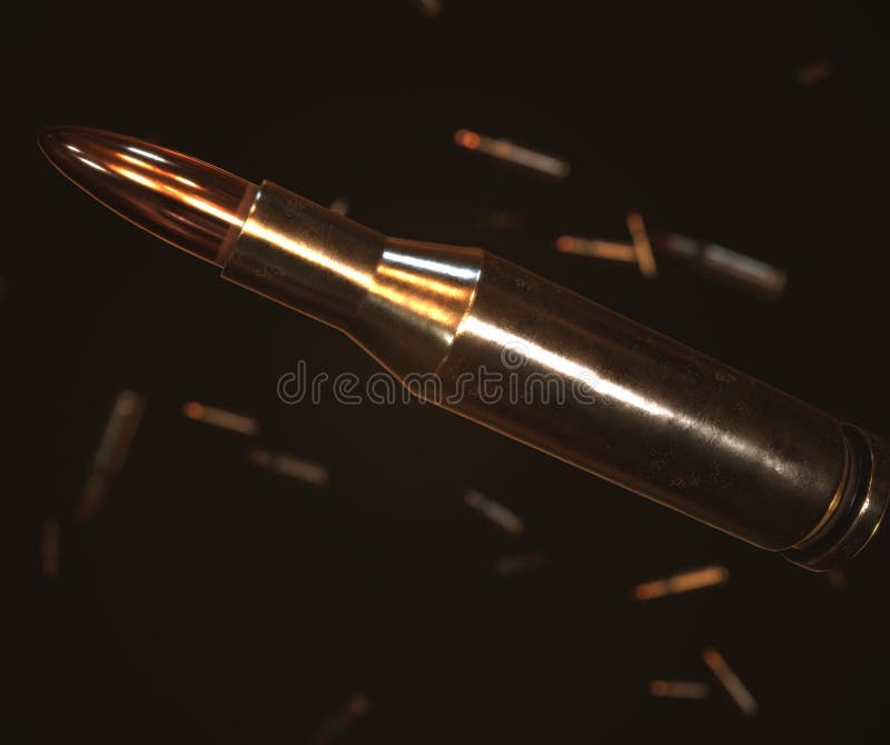 Ominously Lit Rifle Bullet Floating in Black Space Stock Illustration ...