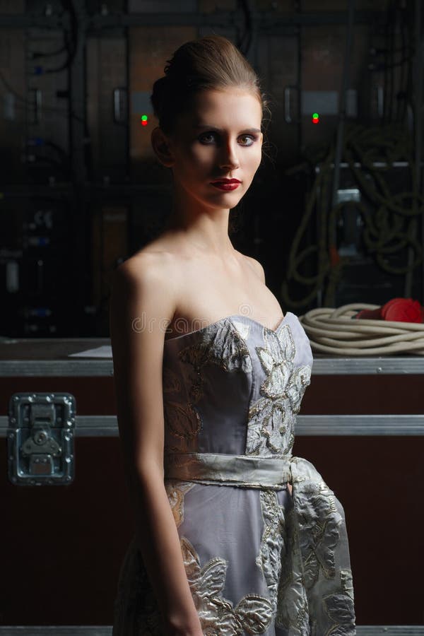 Portrait of Beautiful Model in Lace Fitted Dress Posing Stock Image ...