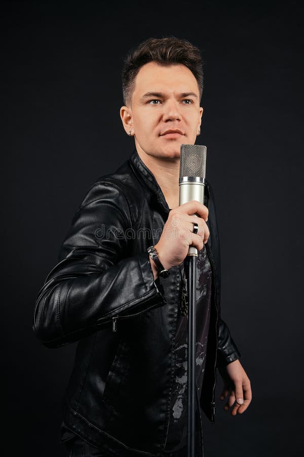 Low Key Portrait of Man Singing in Karaoke Stock Photo - Image of ...