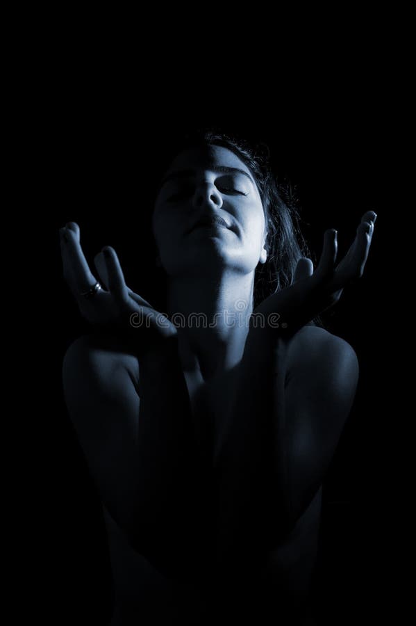 Low Key Portrait of a Pretty Girl Asking Stock Image - Image of pray ...