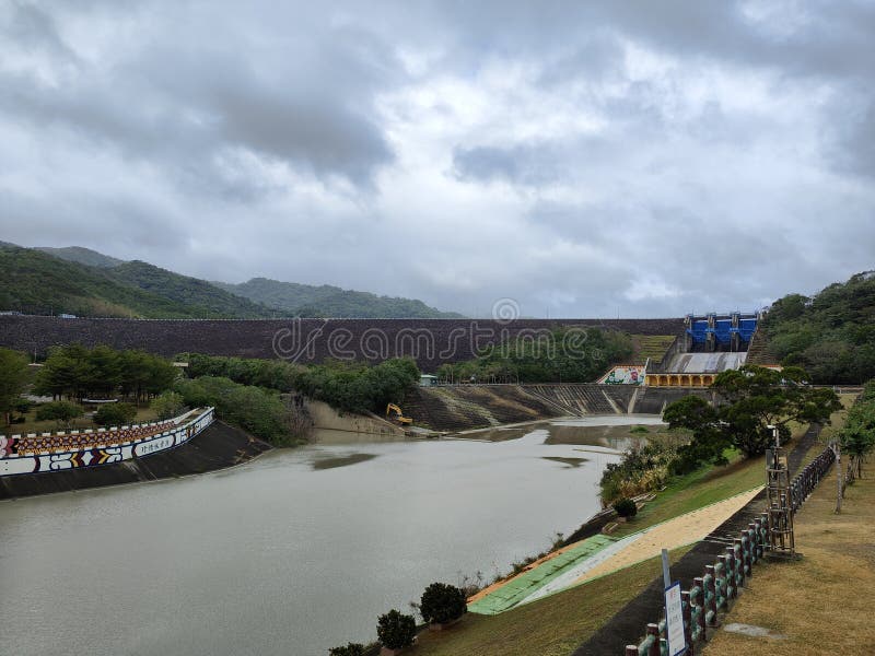 Low Level View of Dam with River Stock Photo - Image of hills, mountain ...