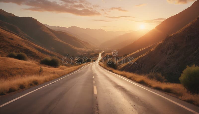 Low Level View of Empty Old Paved Road in Mountain Area Stock ...