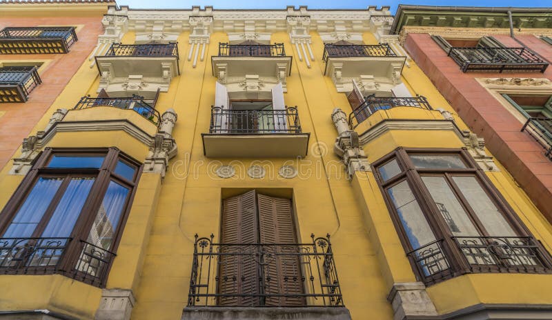 Low Level View of Typical Building Balconies in Madrid, Spain Editorial ...
