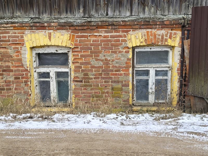 Low-level Windows in the House on the First Floor. the Old Architecture ...