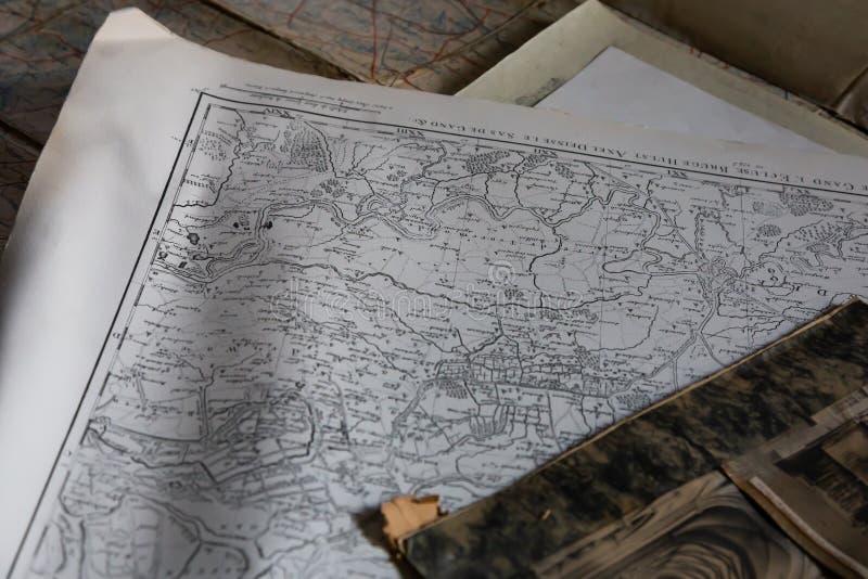 Collection of Old Maps on the Table in the Pawn Shop Stock Image ...