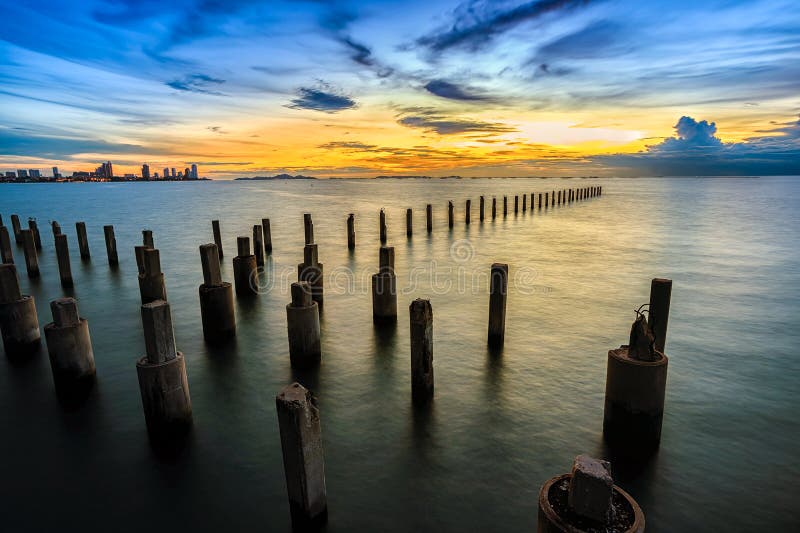 Low Light Long Exposure Scenery of Pattaya with Colorful Sunset Stock ...