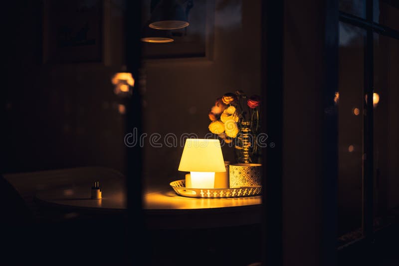 Low Light Shot of a Cozy Room Interior with the Lamp`s Dim Light ...