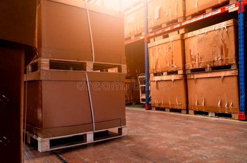 Warehouse with Lots of Old Cardboard Boxes. Stock Photo - Image of ...