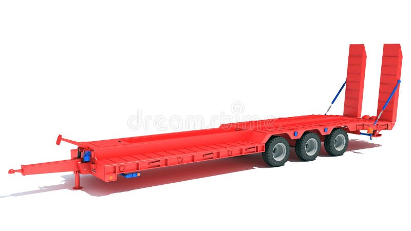 Low Loader Platform Trailer 3D Rendering on White Background Stock ...