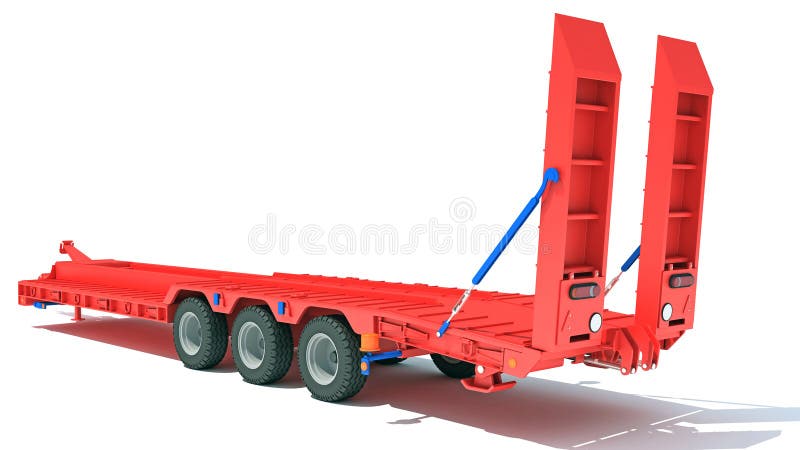 Low Loader Platform Trailer 3D Rendering on White Background Stock ...