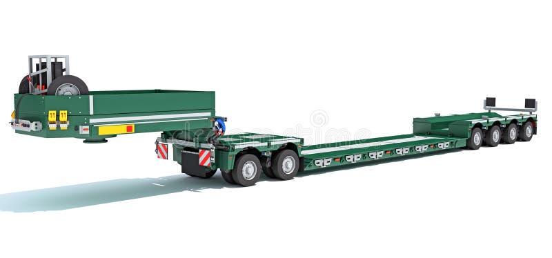 Low Loader Trailer 3D Rendering on White Background Stock Illustration ...