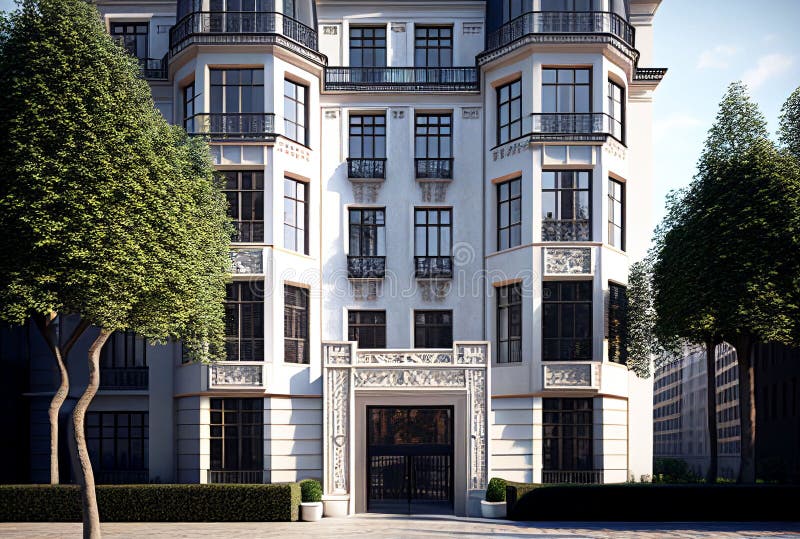 Low Luxury White Building with Trees. Real Estate Stock Illustration ...