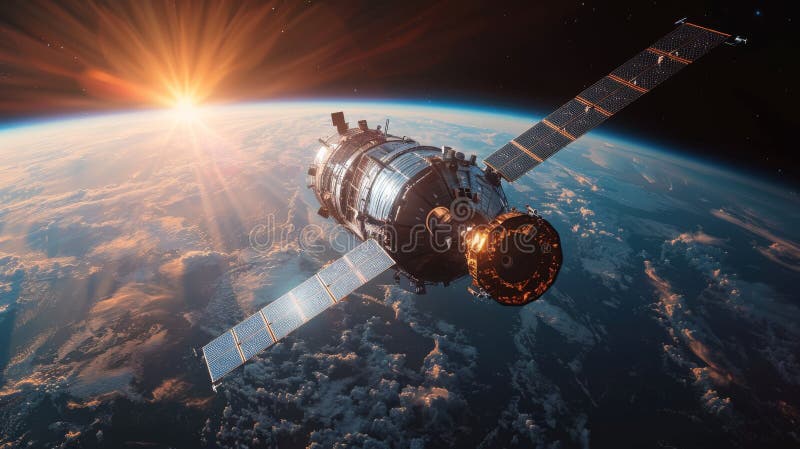 Low Orbit Satellite Technology Depicted with a Close-up View of a Sleek ...