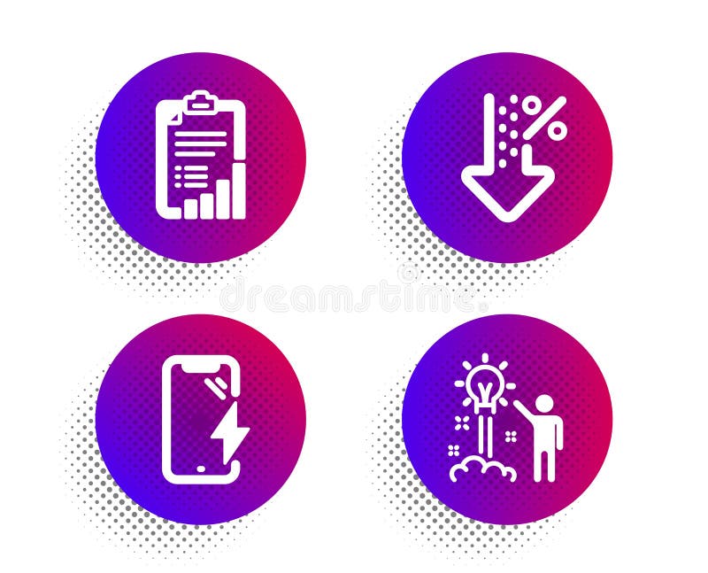 Low Percent, Checklist and Smartphone Charging Icons Set. Creative Idea ...