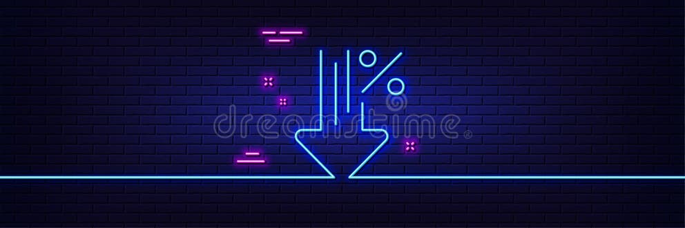 Low Percent Line Icon. Discount Sign. Decrease Percentage. Neon Light Glow Effect. Vector Stock ...
