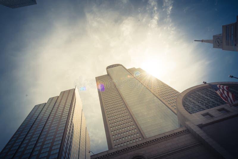 Low Perspective Angle View of Dallas Skylines with Cloud Blue Sky Stock ...