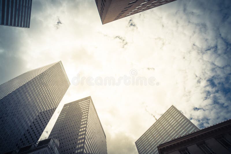 Low Perspective Angle View of Dallas Skylines with Cloud Blue Sky Stock ...