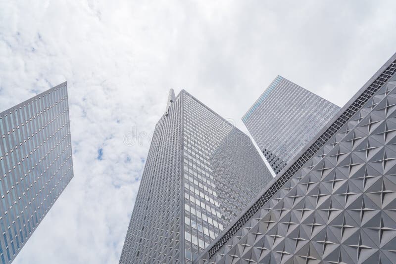 Low Perspective Angle View of Dallas Skylines with Cloud Blue Sky Stock ...