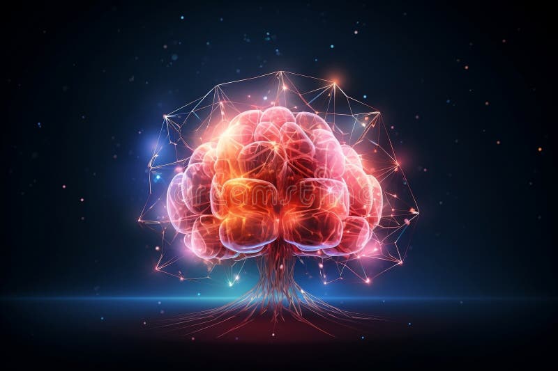 Low-poly Abstract Digital Representation of the Human Brain, Generative ...
