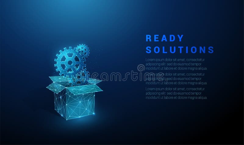 Low Poly Abstract Open Box with Cog Wheels Stock Illustration ...