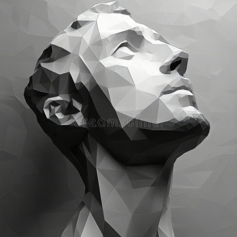 Low Poly Abstract Portrait of Man with Geometric Design, Showcasing ...