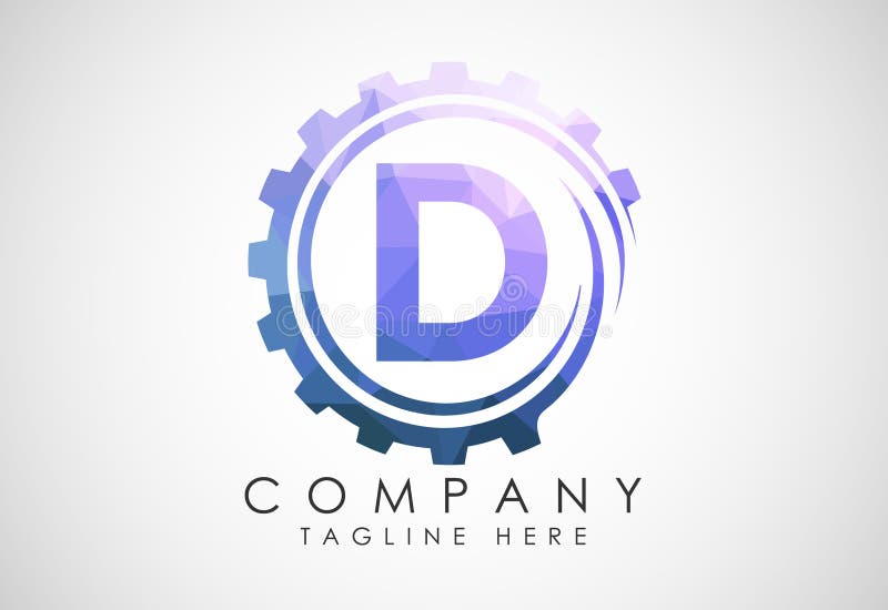 Low Poly Alphabet D in a Gear Spiral. Gear Engineer Logo Design Stock ...