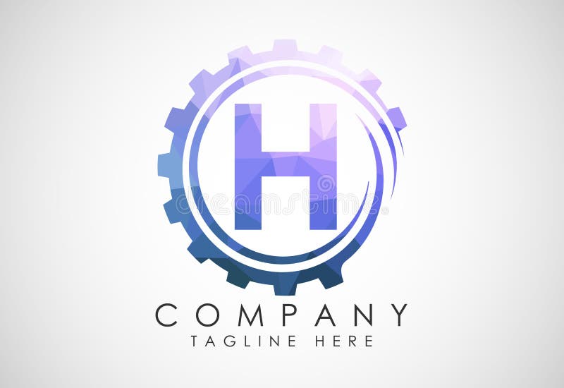 Low Poly Alphabet H in a Gear Spiral. Gear Engineer Logo Design Stock ...