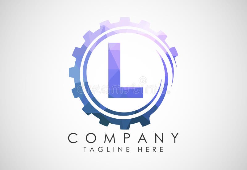 Low Poly Alphabet L in a Gear Spiral. Gear Engineer Logo Design Stock ...