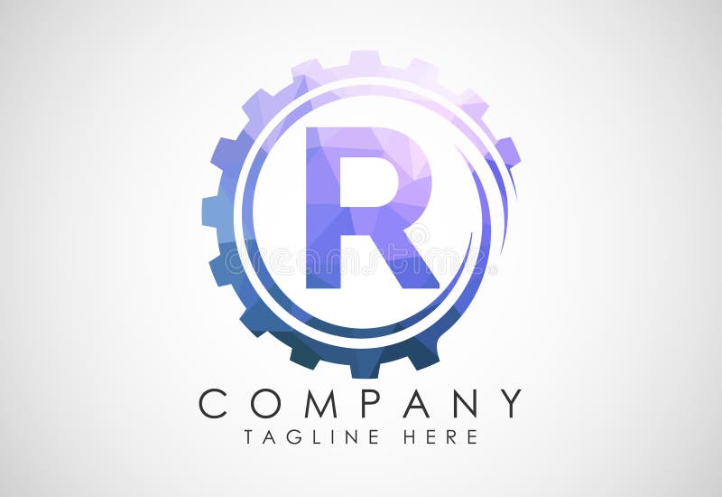 Low Poly Alphabet R in a Gear Spiral. Gear Engineer Logo Design Stock ...