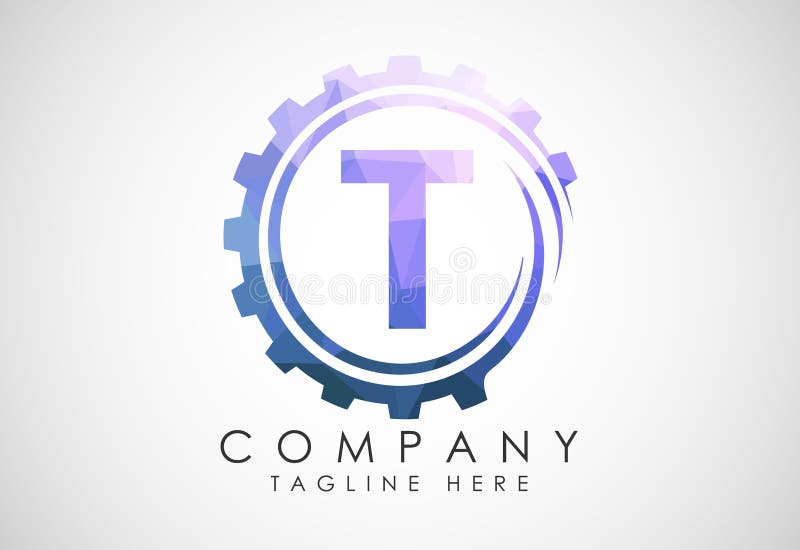 Low Poly Alphabet T in a Gear Spiral. Gear Engineer Logo Design Stock ...