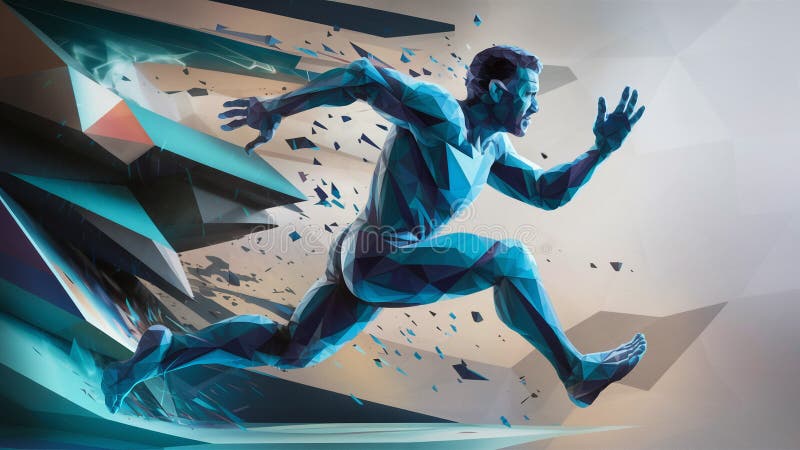 Low Poly Animation. an Abstract Polygonal Human Figure Running in ...