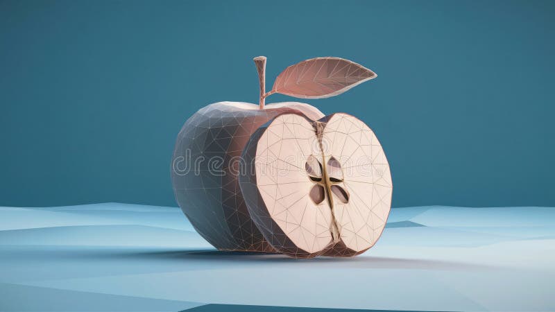Low Poly Apple Fruit Still Life, Geometric 3D High Quality Image Stock ...