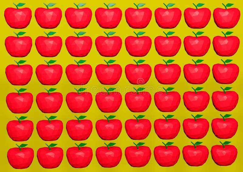 Low Poly Apple Isolated on Yellow Background, 3D Illustration Stock ...