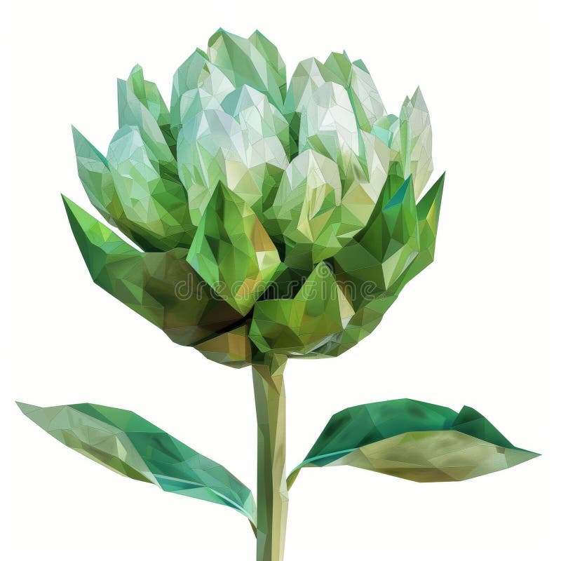 Low Poly Art Green Flower on White Background, Decorative Element for ...