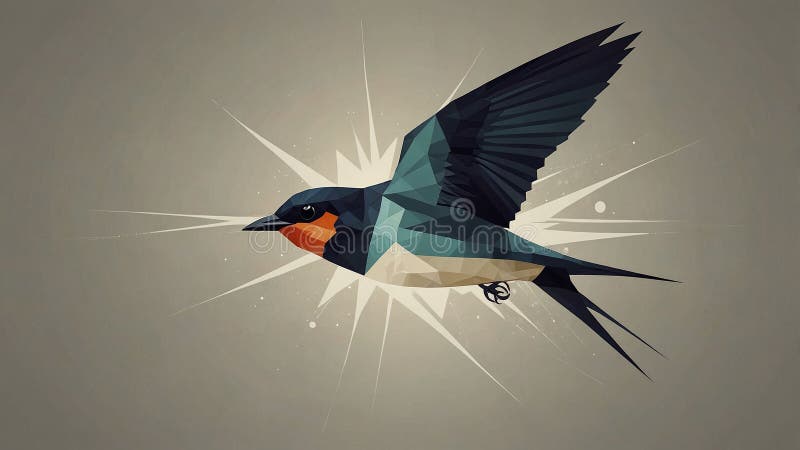 Low Poly Art of a Swallow in Flight with Geometric Design and Light ...