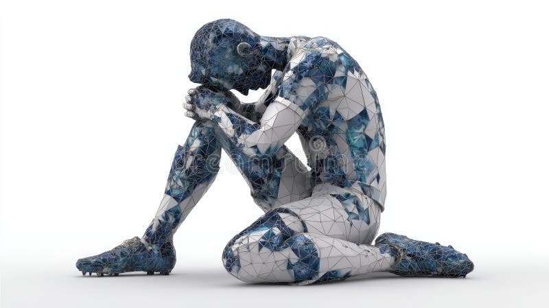 Low Poly Athlete Kneeling in Despair, Digital 3D Render Stock ...
