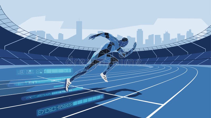Low-poly Athlete Sprinting on Virtual Track, Emitting Data Streams ...