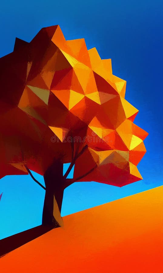 Low Poly Autumn Tree - Digital Painting Stock Illustration ...