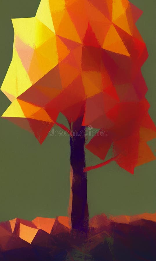 Low Poly Autumn Tree - Digital Painting Stock Illustration ...