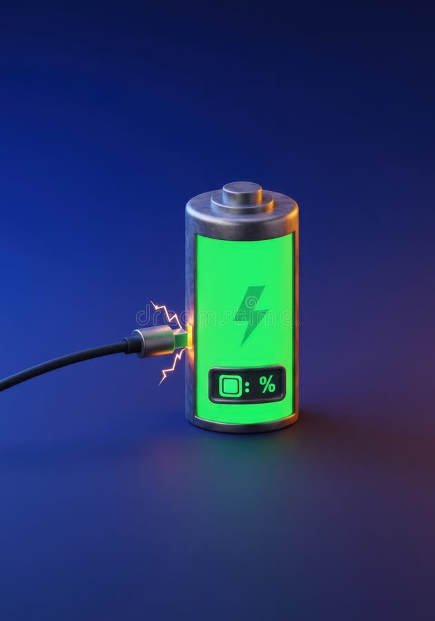 Low Poly Battery Charging on Blue Background Stock Illustration ...