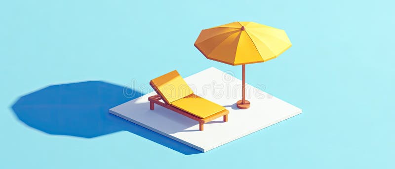 Low Poly Beach Chair and Umbrella Stock Illustration - Illustration of ...