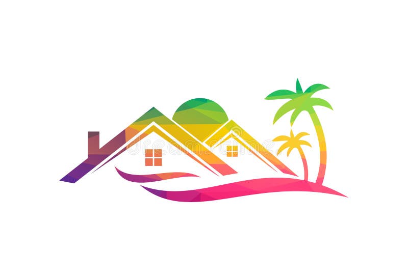 Low Poly and Beach Logo Design, Vector Design Concept Stock ...